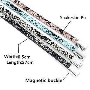 HUNO Multilayer Leopard Textured Cuff Bracelets Buckle Snakeskin PU Leather Wrap Cuff Bangle for Women-white