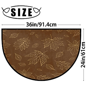 PuseTaer Fall Autumn Brown Maple Half Round Door mat Non-Slip Soft Half Circle Area Rug Washable Durable Decor Half Moon Hearth Rugs for Floor Indoor Living Room Bedroom Kitchen Fireplace Rug