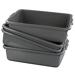 CadineUS 13 L Grey Plastic Tote Box Set of 4, Commercial Bus Box Large Plastic Dish Bin