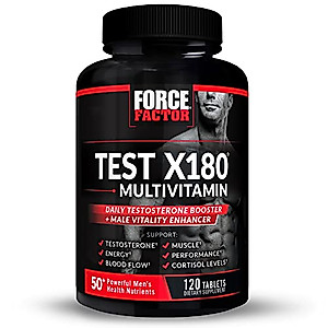 Test X180 Multivitamin for Men Plus Testosterone Support with All 13 Essential Vitamins, for Muscle, Strength, Men’s Health, and Performance, Daily Multivitamin for Adults, Force Factor, 120 Tablets