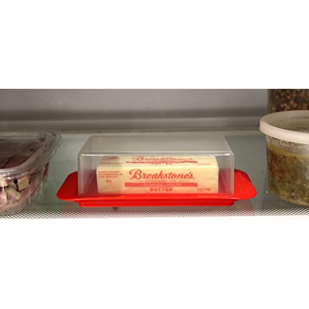 Butter Dish With Cover and Handles Fits Both Elgin East Coast and West Coast Bars of Butter (Red)