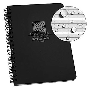 Rite In The Rain All-Weather Side-Spiral Notebook, 4 5/8" x 7", Black Cover, Universal Pattern (No. 773)