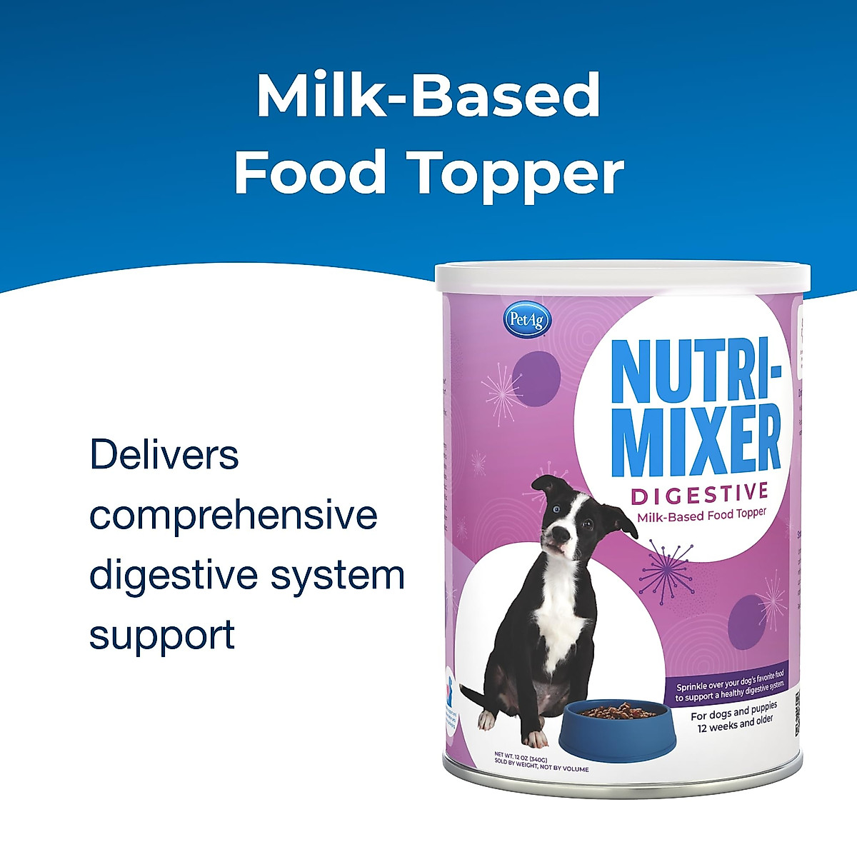 Pet-Ag Nutri-Mixer Digestive - 12 oz - Milk-Based Food Topper for Dogs & Puppies 12 Weeks and Older - Easy to Digest