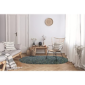 Sabrina Tweed Indoor/Outdoor Oval Braided Rug, 4 by 6-Feet, Denim