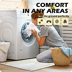 Gold and White Kitchen Rugs 2/5 Inch Thick Cushioned Anti Fatigue Marble Kitchen Mats 2 PCS Waterproof Non-Slip PVC Runner Rug Comfort Floor Mat for Kitchen Sink Laundry,17.3''x 28''+17.3'' x 47''