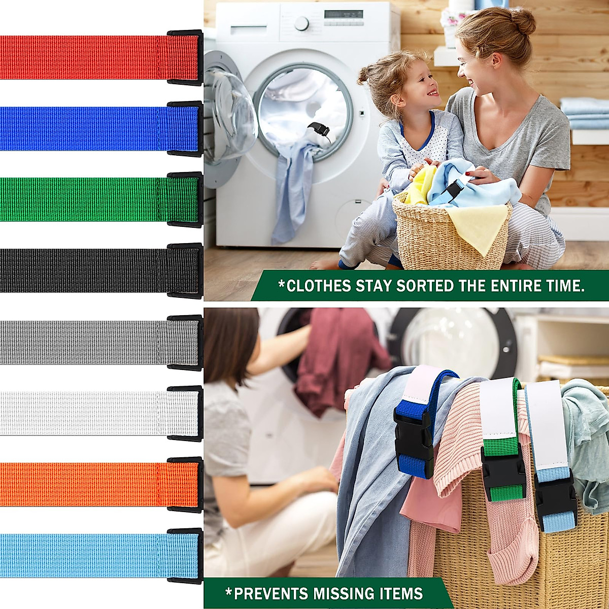 8 pcs Laundry Strap Set, Laundry Nylon Strap with Buckle Wash Care Utility Strap Loops for Laundry Nylon Strap Sock Organizer Accessories Tools for Washing Machine and Dryer