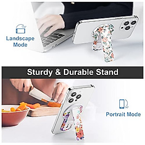 Kingxbar MagSafe Compatible Phone Stand, Magnetic Phone Grip, Handy Phone Strap Holder for iPhone 14, iPhone 13, iPhone 12 Series, Compatible with MagSafe Phone Case (Floral Pink)