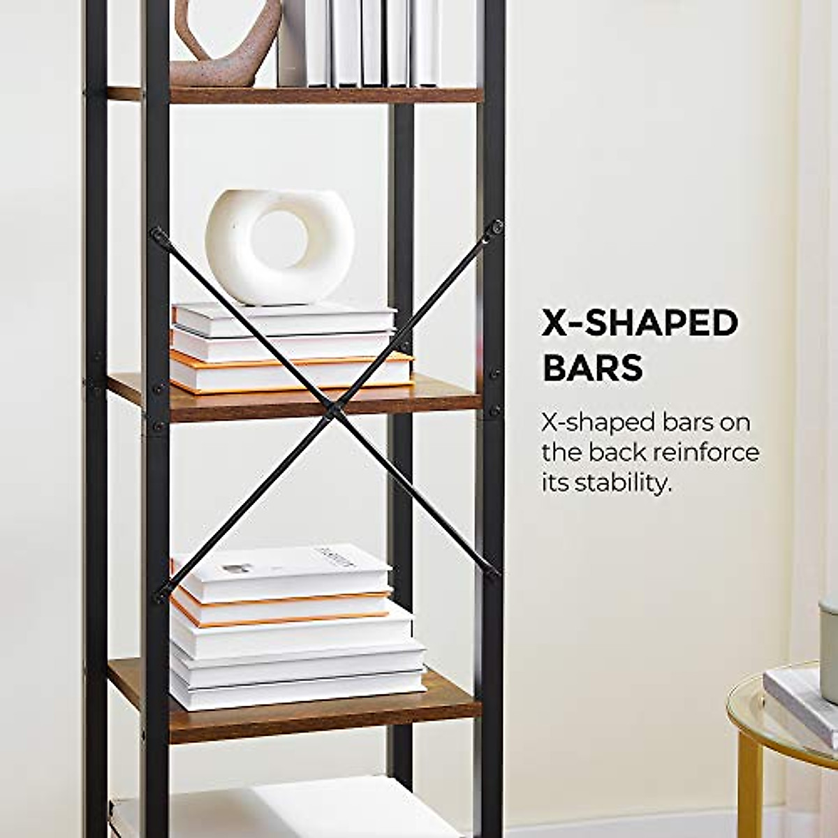 VASAGLE Bookshelf, Bookcase, 5-Tier Storage Shlef Rack with Steel Frame, for Living Room, Office, Study, Hallway, Industrial Style, Rustic Brown and Black ULLS100B01