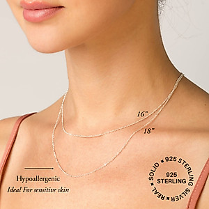 BENIQUE Dainty Thin Chain Choker Necklace for Women - 925 Sterling Silver, 14K Gold Filled 1 mm Cable Box Chain Durable Adjustable, Made in USA, 13"- 18" (Cable/S925/16)