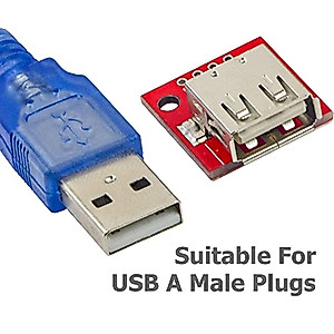 jujinglobal 10pcs USB a Male or Female Breakout Board 4 pins 2.54mm Output with 2 Types Male pins 90 and 180 Degree… (A Female Breakout (10pcs))