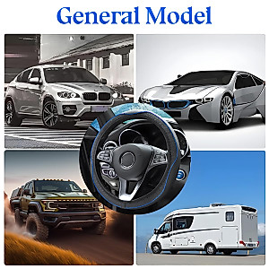 zipelo 14.5"-15" Car Steering Wheel Cover, Auto Interior Wheel Protector with Durable Soft Breathable Anti-Slip Linging Leather, Universal for Vehicles Trucks SUVs Accessories for Women (Style7-Blue)