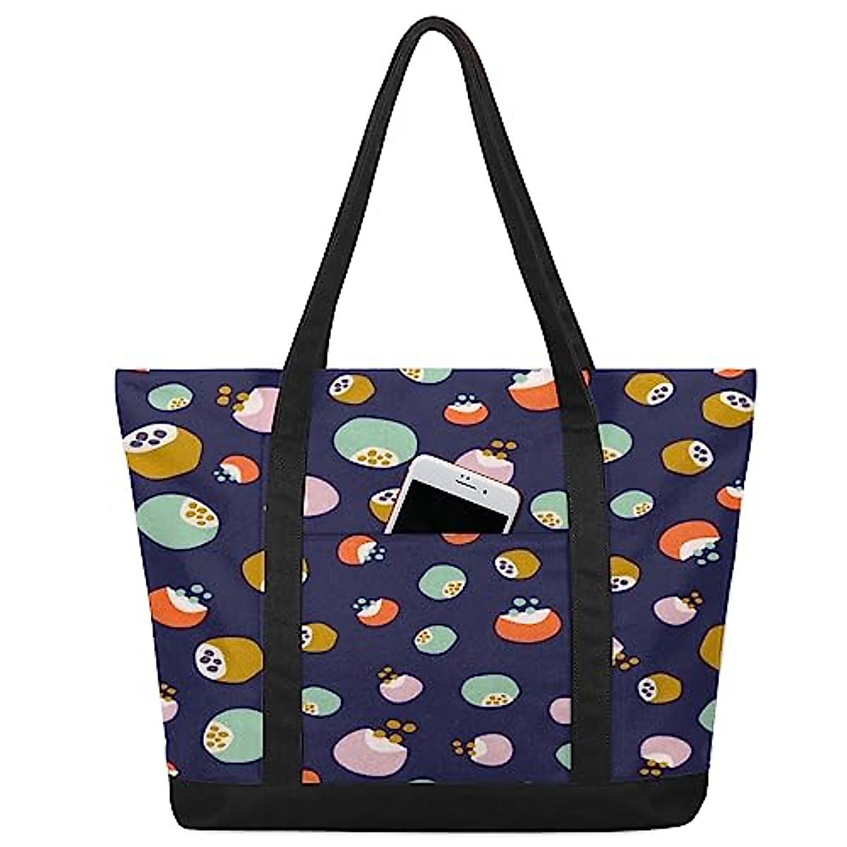 bisibuy Hand Painted Fruit Berries Tote Bag Tote Bag for Women Reusable Grocery Shopping Cloth Bags with Zipper Large Capacity Foldable Handbag Gym Bag for Gift Activity