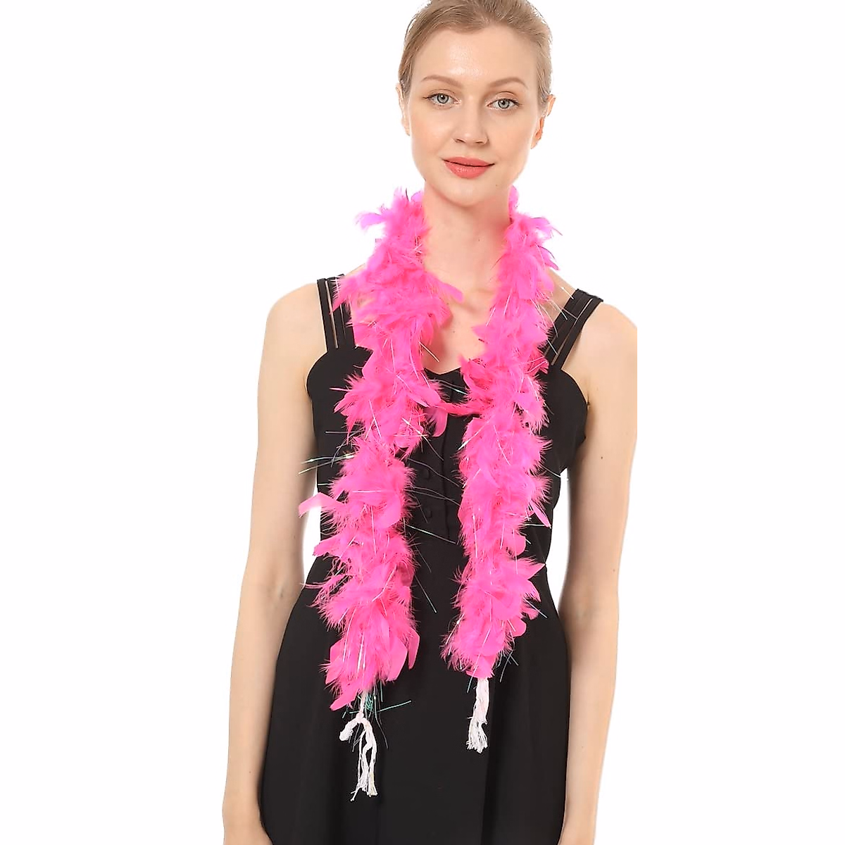 25 Gram, 4 Feet Long Chandelle Feather Boa, Great for Party, Wedding, Halloween Costume, Christmas Tree, Decoration (Candy Pink w/silver lurex)