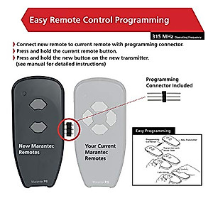 Marantec M3-2312 (315 MHz) 2-button Garage Door Opener Remote, Gray