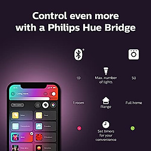 Philips Hue White and Color Ambiance A19 Base Lumen LED Smart Bulb, 800 Lumens, Bluetooth & Zigbee Compatible (Hue Hub Optional), Works with Alexa & Google Assistant, 1 Bulb
