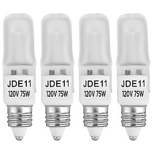 4-Pack JDE11 120V 75W Frosted Halogen JDE11 75W Bulb Warm White 75 Watt T4 E11 Bulb Frosted JD E11 T4 75W for Chandeliers, Pendants, Table Lamps, Cabinet Lighting, Mini-Candelabra Base T4 Bulb