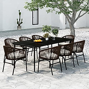 WHOPBXGAD 9 Piece Patio Dining Set Lawn Furniture,Patio Furniture Sets,Patio furnitureSui for patios, Gardens, lawns, Balconies, Poolside,Brown