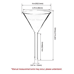 ULAB Scientific Glass Funnel 100mm, Stem Diameter 13mm, 3.3 Borosilicate Glass, Heavy Wall, Pack of 1, UGF1002