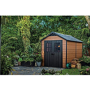Keter Newton 7.5x11 Large Resin Outdoor Storage Shed Kit – Perfect to Store Patio Furniture, Garden Tools, Bike Accessories, and Lawn Mower, Mahogany Brown