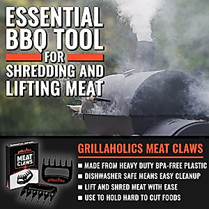 Grillaholics BBQ Meat Shredder Claws - Wolverine Style Ultra-Sharp Blades Quickly Lift Handle & Shred Meats - Best Dishwasher Safe Bear Claw Pulled Pork Meat Shredders in BBQ Grill Accessories (Black)