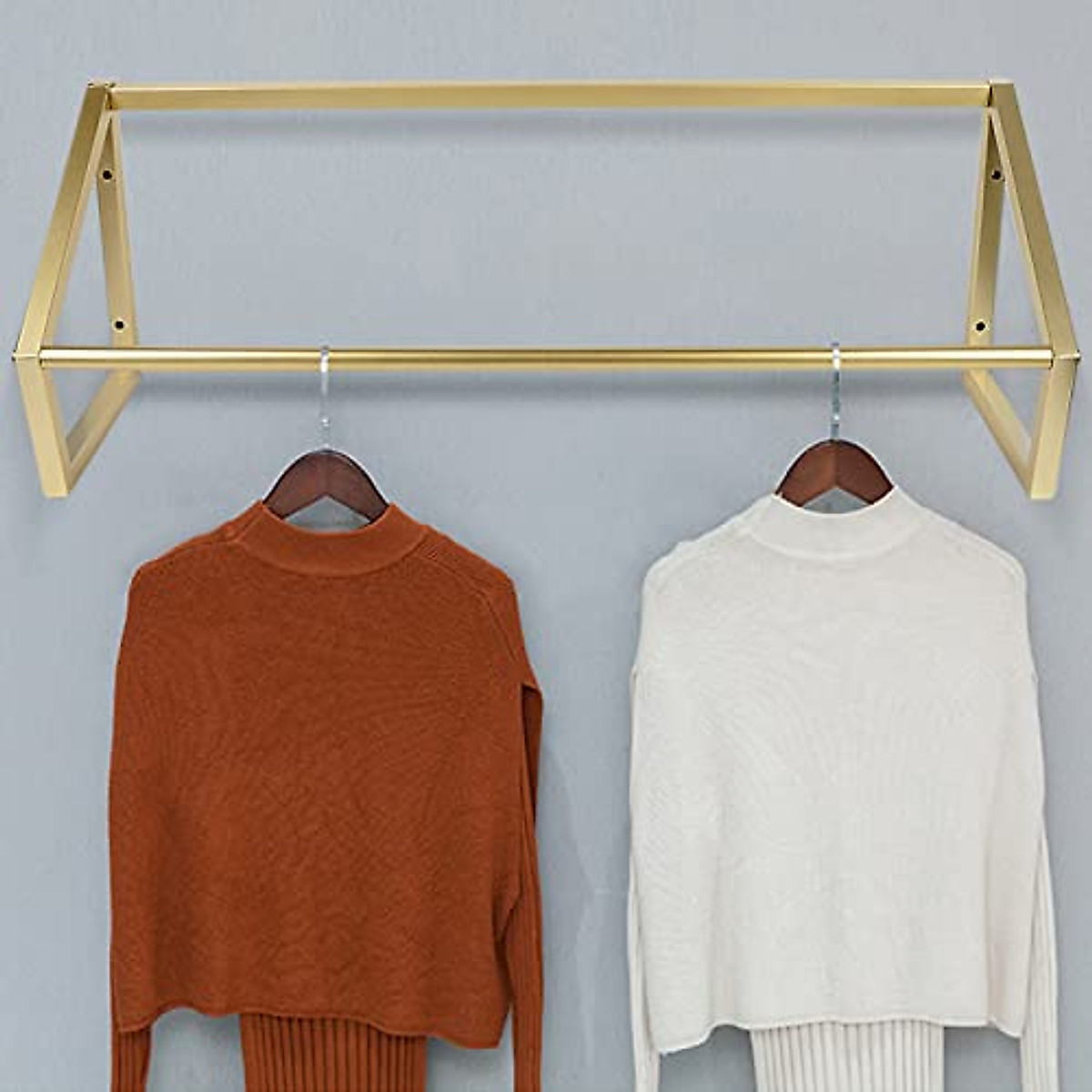 Wall-Mounted Garment Rack ,Modern Simple Clothing Store Heavy Metal Display Stand Garment Bar,Clothes Rail,Bathroom Hanging Towel Rack,Multi-purpose Hanging Rod for Closet Storage (Gold Square Tube,39.4"L)