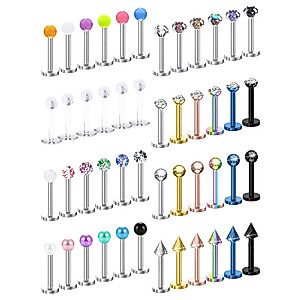 Prjndjw 48Pcs Lip Rings 16G Surgical Steel Labret Studs Monroe Ring Piercing Jewelry for Women Men Conch Cartilage Tragus Helix Earring Barbells 10MM Glow in the Dark
