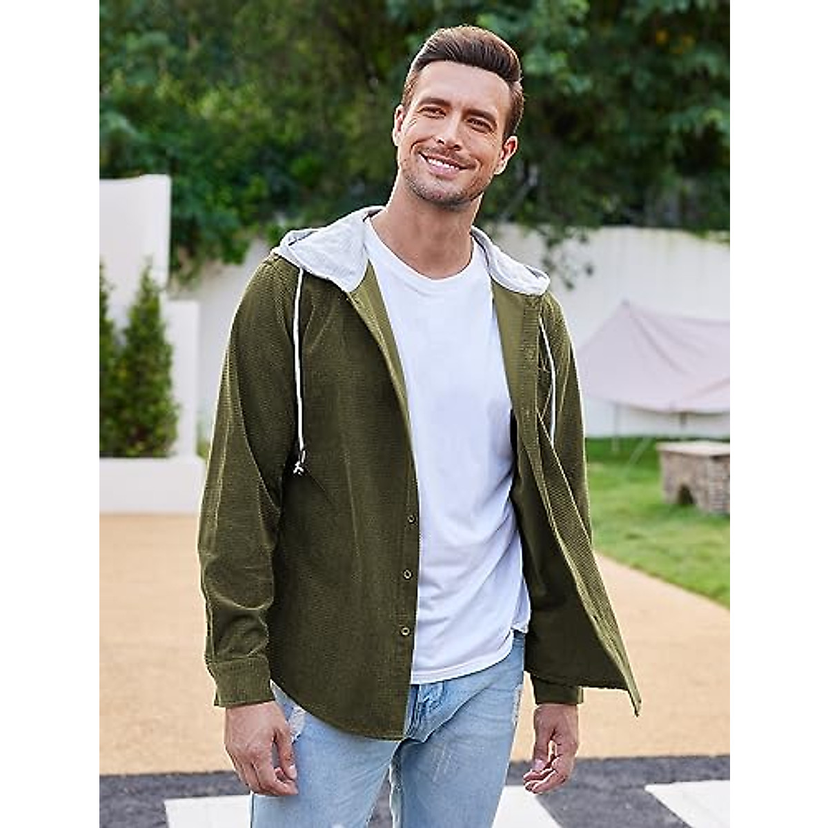 COOFANDY Mens Long Sleeve Button Up Shirt Shacket Fashion Corduroy Shirt Jacket Winter Work Shirts