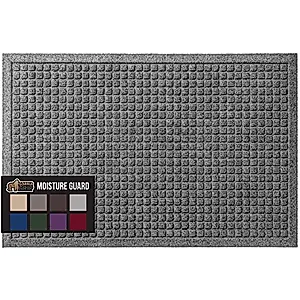 Gorilla Grip Ultra Absorbent Moisture Guard Doormat, Absorbs Up to 1.7 Cups of Water, Stain and Fade Resistant, Spiked Rubber Backing, All Weather Mats Capture Dirt, Indoor Outdoor, 29x17, Grey