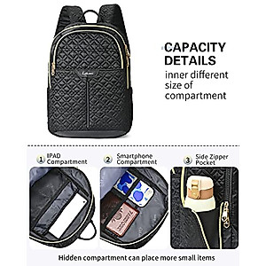 BRINCH Small Backpack for Women, Fashion Backpack Purse Black Shoulder Bag with Multi-pocket Lightweight Small Travel Backpack Casual Daily Daypack for Ladies Teen Girls