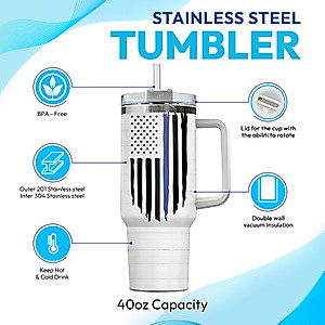 Hyturtle Police Gifts Personalized Thin Blue Line Tumbler US Flag Police Academy Graduation Gifts for Men Cops Officer Retirement 40 Oz Tumbler With Lid And Straw