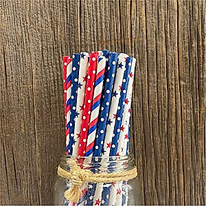 Red White and Blue Paper Straws - 4th of July Patriotic Party Supply - Stripes Stars Polka Dots - 100 Pack Outside the Box Papers Brand