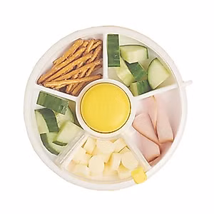 GoBe Kids Snack Spinner Bundle with Hand Strap and Sticker Sheet - Reusable Snack Container with 5 Compartment Dispenser and Lid | BPA and PVC Free | Dishwasher Safe | No Spill, Leakproof