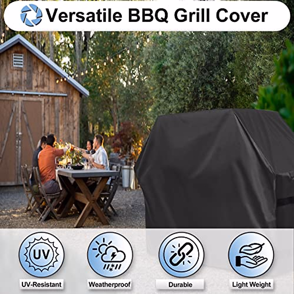 OutdoorLines Waterproof Heavy Duty BBQ Grill Cover - Universal Barbecue Grill Covers UV Resistant Barbeque Gas Grill Cover for Outdoor Universal Grills, 58L x 24W x 44H Inch, Black