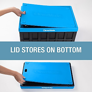 CleverMade Collapsible Storage Bin (With Lid), Charcoal, 3PK - 46L (12 Gal) Folding Plastic Stackable Utility Crates, Holds 75lbs Per Bin - Solid Wall CleverCrates for Organizing, Storage, Moving