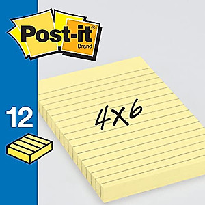 3M 660Yw Post-It Lined Notes, 4 X 6, 100 Sheets/Pad, Canary Yellow, 12/Pack