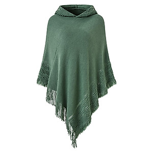 Ferand Ladies' Hooded Cape with Fringed Hem, Crochet Poncho Knitting Patterns for Women, One Size, Light Green