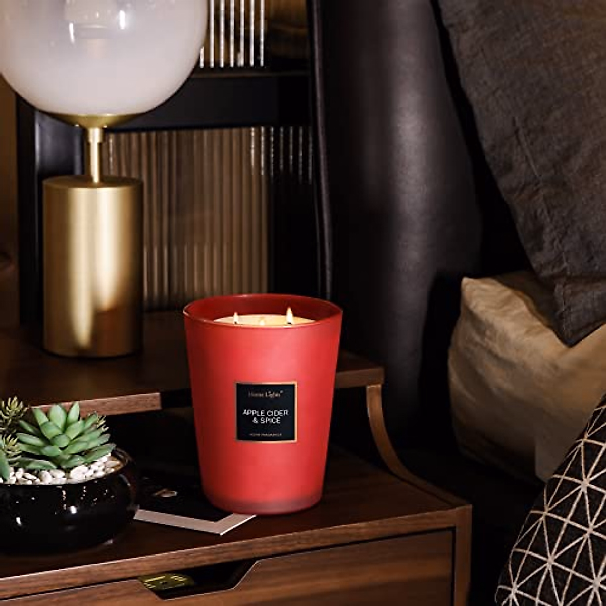 HomeLights Highly Scented Candles, Big 33.3 oz for Home, Natural Soy Aromatherapy Candles, Smokeless Long Lasting 130 hrs with 3 Cotton Wicks, Candles Gifts for Women & Men - Apple Cider & Spice