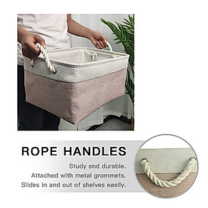 Protecu Storage Basket Bins Organizer Fabric Toy Basket with Handles - Large Baskets for Organizing Gifts Empty Shelves Closet (White & Pink, 16.1x12.2x7.9 inch)