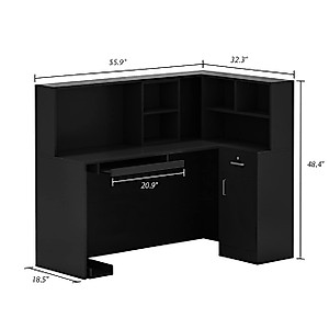 AGOTENI Reception Desk Reception Stations with Open Shelf & Drawers, L Shape Reception Table Wooden Computer Desk for Office Reception Room, Black