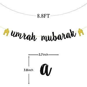 Umrah Mubarak Banner Eid Mubarak Banner Gold GlitterEid Mubarak Decorations | Eid Mubarak Party Decorations Supplies Eid Mubarak Party Decorations（Gold and Black）