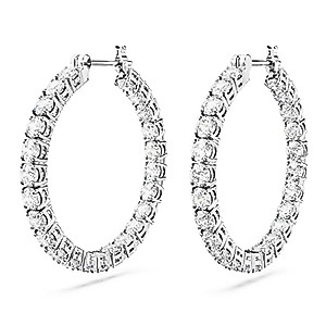 Swarovski Matrix Hoop Earrings with Round White Crystals on Rhodium Finished Settings, Part of the Swarovski Matrix Collection