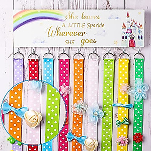 Hair Bow Holders for Girls Hair Bows Girls Bows Holder Hair Bow Organizer, Wood Wall Mount Jewelry Holder, Hanging Jewelry Storage Hanger with 9 Hooks (Castle Style)