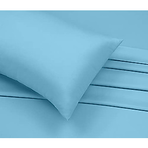 RUVANTI Full Size Sheets Set, Brushed Microfiber Sheets 4 Pieces (1 Fitted Sheet, 1 Flat Sheet, 2 Pillowcases), with 15-inch Deep Pockets, Lightweight & Compfy Premium Hotel Bedding, Sky Blue