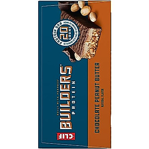 CLIF Builders - Chocolate Peanut Butter Flavor - Protein Bars - Gluten-Free - Non-GMO - Low Glycemic - 20g Protein - 2.4 oz. (12 Pack)