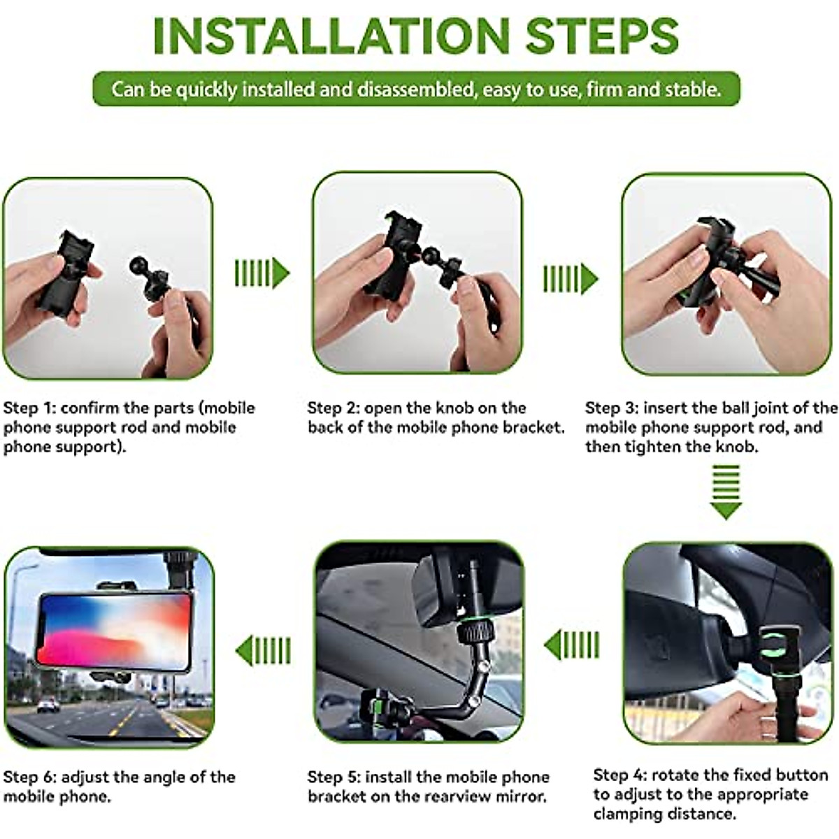 NA Car Phone Holder Mount, 360 Degrees Free Rotate Adjustable Suspension Mount Phone Holder, Multi-Function Rearview Mirror Cell Phone Holder for All Mobile Phones