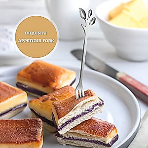 Leaf Coffee Spoons, Mini Serving Tongs and Appetizer Forks Stainless Steel Sugar Cube Tongs Dessert Spoons Metal Dinner Forks for Dessert Coffee Tea (10, Silver)