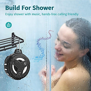 EBODA Bluetooth Shower Speaker, Portable Bluetooth Speakers, IP67 Waterproof Wireless Speaker with LED Light, Floating, 2000mAh, True Wireless Stereo for Kayak, Beach, Gifts for unisex -Black