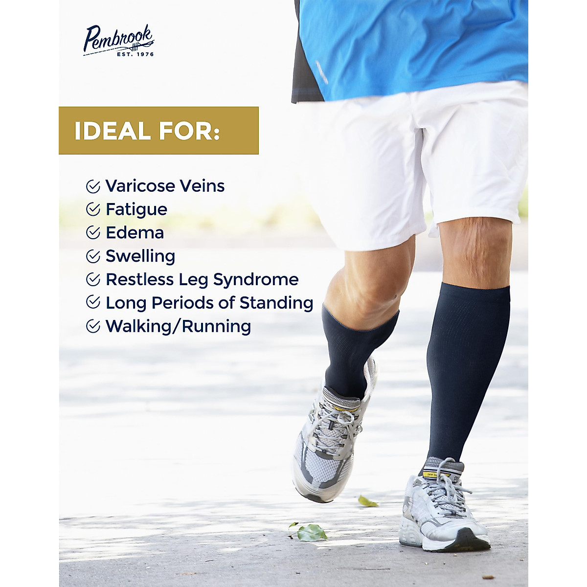 Pembrook Light Compression Socks for Men - 6 Pairs | 8-15 mmHg Navy Compression Socks | Mens Compression Socks for Circulation Support | Light Compression Socks Men