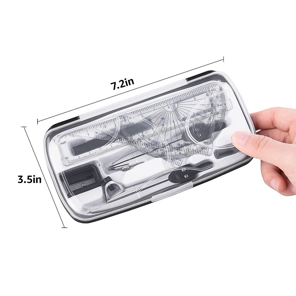 Amazon Basics 10-Piece Math Kit - Includes Compasses, Graphite, Eraser, Sharpener, Protractor, Triangles, Ruler, and Carrying Box