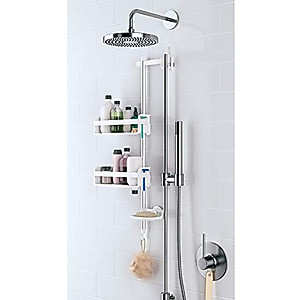 Umbra Flipside Flex Pole Shower Caddy, Adjustable Shower Caddy with Flex Gel-Lock Technology, Works on Rail and Hand-Held Showers, White/Nickel Finish